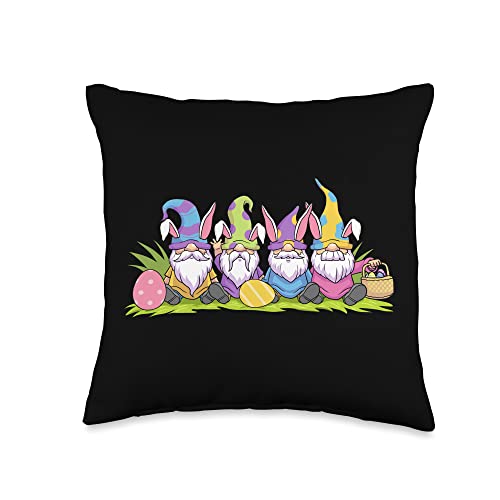 InGENIUS Easter Egg Hunting Tees Easter Gnomes Egg Hunting Bunny Ears Gnomies Spring Rabbit Throw Pillow, 16x16, Multicolor