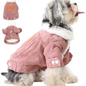 Plemonet Pet Dog Clothes Dog Jacket Fleece Lining Extra Warm Coat Cat Jacket Dog Denim Jacket Dog Coat Puff Winter (Pink, Large)