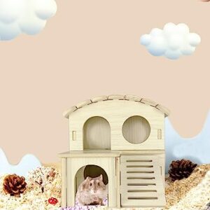 Sirvarni Hamster Hideout Cage Accessories - Hamster House and Habitat Wooden Hide Hut with Climbing Ladder and Platform for Dwarf Gerbils and Mouse Mice Rat Other Small Animals etc.