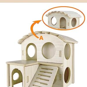 Sirvarni Hamster Hideout Cage Accessories - Hamster House and Habitat Wooden Hide Hut with Climbing Ladder and Platform for Dwarf Gerbils and Mouse Mice Rat Other Small Animals etc.