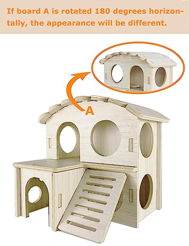 Sirvarni Hamster Hideout Cage Accessories - Hamster House and Habitat Wooden Hide Hut with Climbing Ladder and Platform for Dwarf Gerbils and Mouse Mice Rat Other Small Animals etc.