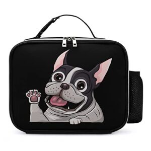 funny french bulldog smile printed lunch box insulated leakproof cooler tote bag reusable for travel work picnic