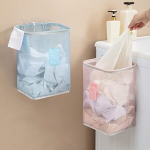 Laundry Basket Wall Hanging Mesh Laundry Hamper Door Laundry Hamper The Door Large Storage Bag with Big Metal Rim Opening For Bathroom Storage Space Saving College Closet Dirty Clothes (Gray)