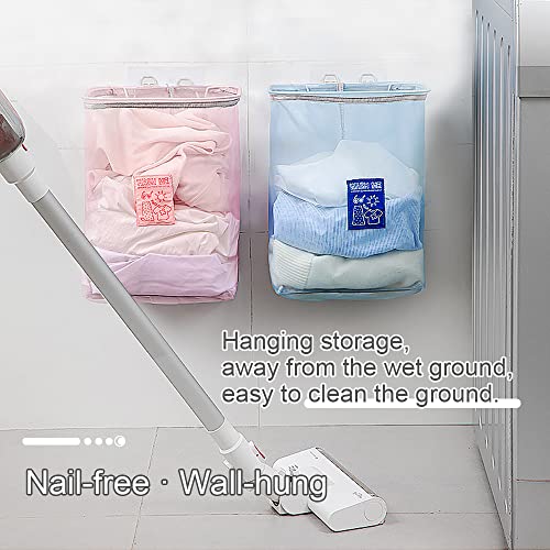 Laundry Basket Wall Hanging Mesh Laundry Hamper Door Laundry Hamper The Door Large Storage Bag with Big Metal Rim Opening For Bathroom Storage Space Saving College Closet Dirty Clothes (Gray)