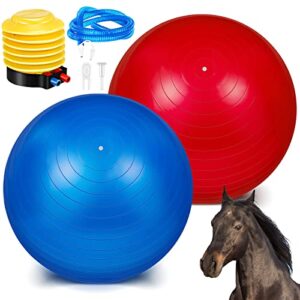 2 pcs 40 inch horse ball for play large horse ball big herding ball for horse anti burst horse soccer ball giant horse play ball toys for horses to play with, pump included (blue and red, 40 inch)