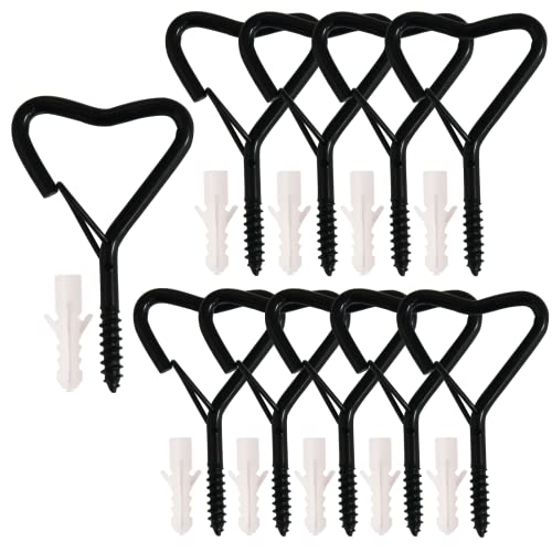 Taeekiy 10 Pcs Love-Hooks,Screw Hooks for Hanging with Safety Buckle, Screw in Hooks for Outdoor String Lights .Simple Design and Convenient Use，You'll Need It (Black10)