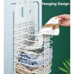 Matata Collapsible Foldable Laundry Basket with Handles Hanging Bathroom Dorm Apartment 2 Pack (white+grey)