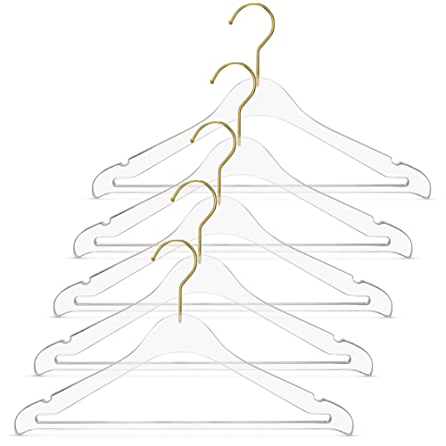 Acrylic Clear Suit Hangers, high-end Quality Clothes Hangers with Non Slip Pants bar Gold Swivel Hook for Luxurious Closets (Gold Suit 5 Pack)