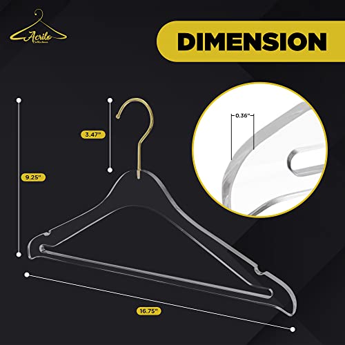 Acrylic Clear Suit Hangers, high-end Quality Clothes Hangers with Non Slip Pants bar Gold Swivel Hook for Luxurious Closets (Gold Suit 5 Pack)