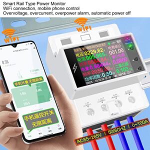 WiFi Electric Meter, Sharing Management AC85‑265V Double Alarms APP Control Smart Power Monitor with 2.4in TFT Display for Shopping Mall