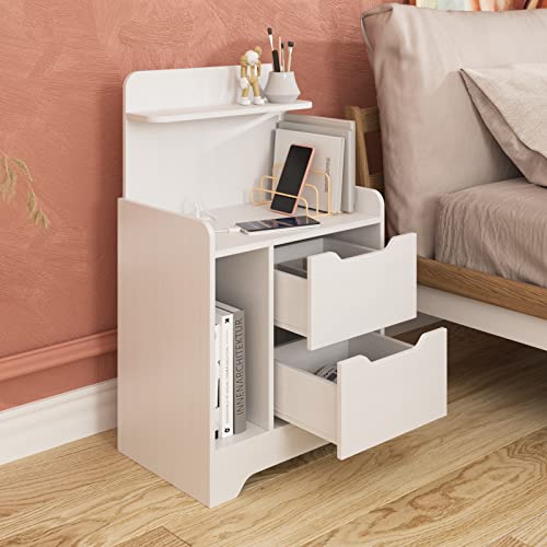 hosote White Nightstand with Charging Station USB Port, Night Stand with Drawers Open Storage and Shelf, Bedside Table for Bedroom Side Table End Table Sofa Table for Living Room