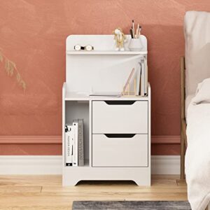 hosote White Nightstand with Charging Station USB Port, Night Stand with Drawers Open Storage and Shelf, Bedside Table for Bedroom Side Table End Table Sofa Table for Living Room