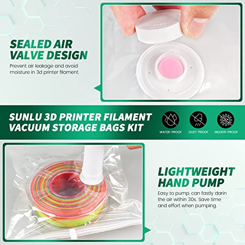 3D Printer Filament Vacuum Storage Kits, SUNLU 8 PCS Filament Storage Bags for 3D Printer Filament, Remove Moisture from Damp Filaments, Spool Storage Sealing Bags Kits, 32 * 34CM(12.59 * 13.38inch)