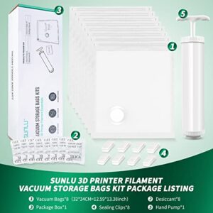 3D Printer Filament Vacuum Storage Kits, SUNLU 8 PCS Filament Storage Bags for 3D Printer Filament, Remove Moisture from Damp Filaments, Spool Storage Sealing Bags Kits, 32 * 34CM(12.59 * 13.38inch)