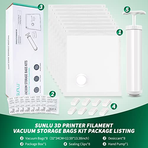 3D Printer Filament Vacuum Storage Kits, SUNLU 8 PCS Filament Storage Bags for 3D Printer Filament, Remove Moisture from Damp Filaments, Spool Storage Sealing Bags Kits, 32 * 34CM(12.59 * 13.38inch)