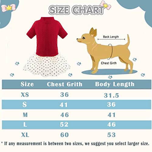 Dog Knitwear Sweater Dress Lace Tulle Tutu Outfit Skirt with Cute Heart Pattern for Small Medium Girl Dogs Christmas Birthday Party (Red, S)