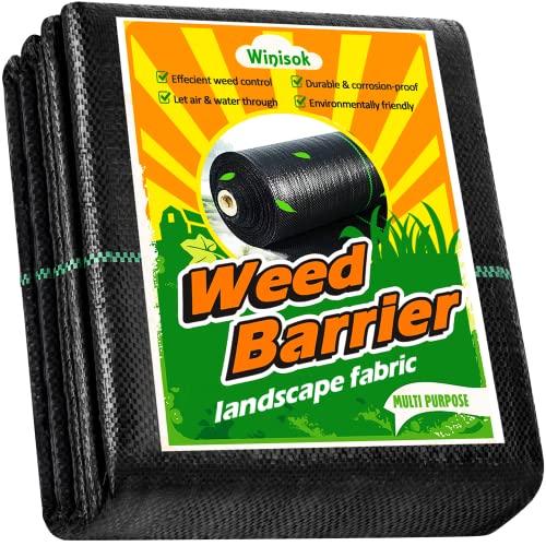 Winisok Weed Barrier Landscape Fabric Heavy Duty, 4FT x 100FT Thicken Garden Fabric Weed Mats, Durable Weeds Control Mulch Breathable Weed Cloth Weed Blocker Garden Bed Cover (4ft x 50ft x 2Packs)