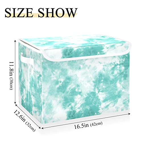 innewgogo Tie Dye Teal Storage Bins with Lids for Organizing Storage Bin with Handles Oxford Cloth Storage Cube Box for Toys