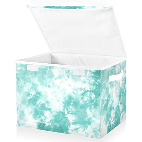 innewgogo Tie Dye Teal Storage Bins with Lids for Organizing Storage Bin with Handles Oxford Cloth Storage Cube Box for Toys