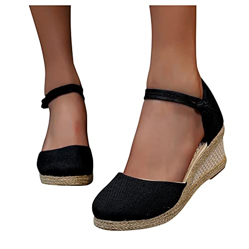 PGOJUNI Wedge Sandals for Women Dressy,Women's Heel Platform Espadrille Wedge Sandals, Soft Ankle-Tie Lace Up Closed Toe Summer Dress Shoes Womens Summer Espadrille Heel Platform Wedge Sandals Ankle Buckle Strap Closed Toe Shoes