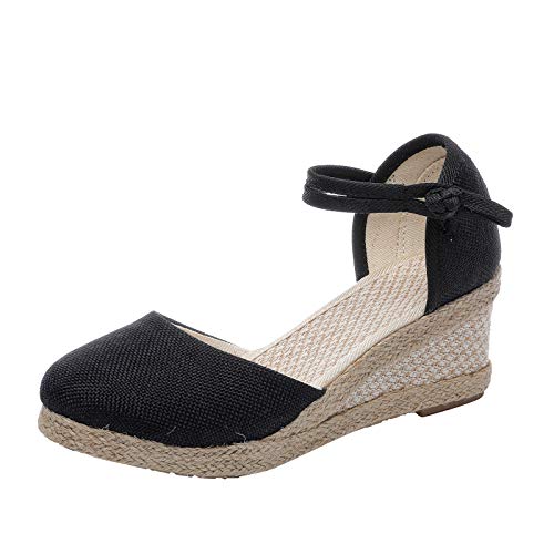 PGOJUNI Wedge Sandals for Women Dressy,Women's Heel Platform Espadrille Wedge Sandals, Soft Ankle-Tie Lace Up Closed Toe Summer Dress Shoes Womens Summer Espadrille Heel Platform Wedge Sandals Ankle Buckle Strap Closed Toe Shoes