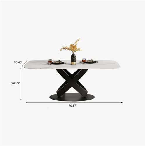 Modern Dining Table for 8, X Legs-Base Kitchen Table Without Chairs, Sintered Stone Tabletop Dining Room Table, 71"