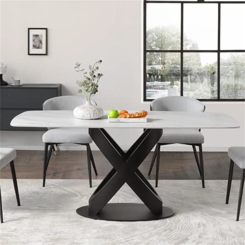 Modern Dining Table for 8, X Legs-Base Kitchen Table Without Chairs, Sintered Stone Tabletop Dining Room Table, 71"