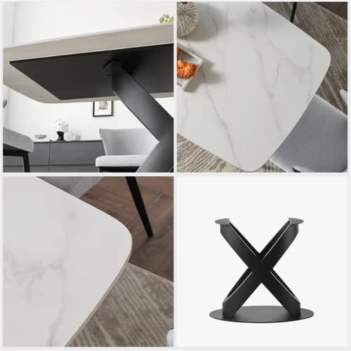 Modern Dining Table for 8, X Legs-Base Kitchen Table Without Chairs, Sintered Stone Tabletop Dining Room Table, 71"