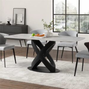 Modern Dining Table for 8, X Legs-Base Kitchen Table Without Chairs, Sintered Stone Tabletop Dining Room Table, 71"