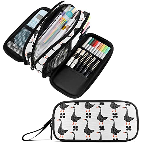 Fustylead Goose Nylon Pencil Bag Large Storage Pouch Pen Case Makeup Bag Simple Stationery Bag School College Office Organizer for Teens Boys Girls Student