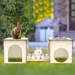 Woiworco Large Rabbit Houses and Hideouts, Wooden Rabbit Castle Bunny Hideout, Rabbit Tunnel Hideout Bunny Playhouse Houses, Spacious Breathable Habitats for Hamsters and Guinea Pigs Hut to Hide