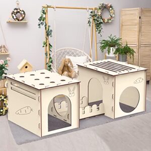 Woiworco Large Rabbit Houses and Hideouts, Wooden Rabbit Castle Bunny Hideout, Rabbit Tunnel Hideout Bunny Playhouse Houses, Spacious Breathable Habitats for Hamsters and Guinea Pigs Hut to Hide