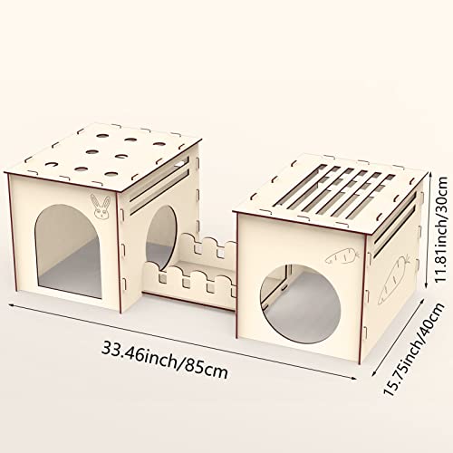 Woiworco Large Rabbit Houses and Hideouts, Wooden Rabbit Castle Bunny Hideout, Rabbit Tunnel Hideout Bunny Playhouse Houses, Spacious Breathable Habitats for Hamsters and Guinea Pigs Hut to Hide