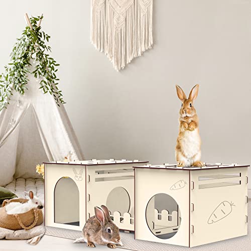 Woiworco Large Rabbit Houses and Hideouts, Wooden Rabbit Castle Bunny Hideout, Rabbit Tunnel Hideout Bunny Playhouse Houses, Spacious Breathable Habitats for Hamsters and Guinea Pigs Hut to Hide