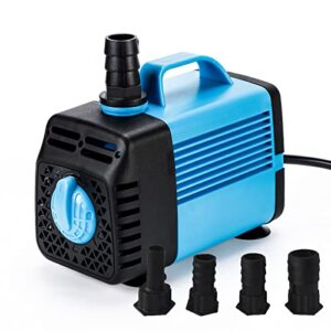 aprhodod 800 gph submersible pump (3000l/h, 50w), super silent pump, 9.8ft high head, 5.9ft power cord, fountain pump with 3 nozzle, suitable for fish tank, pond, aquarium, statue, hydroponics.