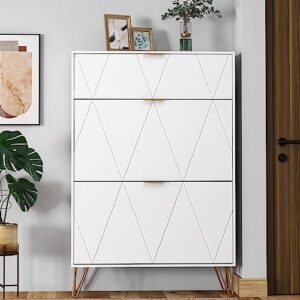 Betterhood Shoe Cabinet for Storage with 3 Flip Drawers, Narrow Shoe Organizer for Entryway,Living Room, Modern Rack Cabinet, Tipping Bucket Shoe Cabinet, White