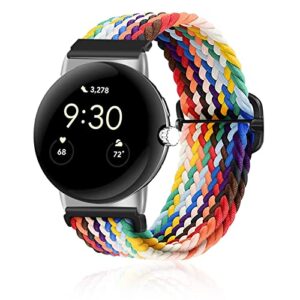 𝐤𝐢𝐭𝐰𝐚𝐲 pixel watch band-stretchy braided solo loop compatible for google pixel watch band, adjustable stretchy nylon elastic straps for google pixel watch band for google watch band women men (2p-c)