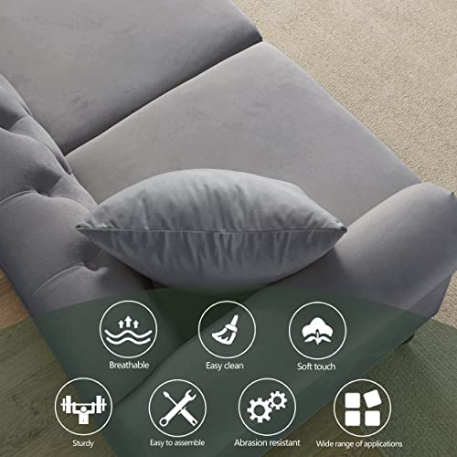 79" Velvet Chesterfield Sofa for Living Room,3 Seater Sofa Button Tufted Nailhead Trimming Curved Backrest Rolled Arms with Silver Metal Legs with 2 Pillows,Bedroom,Office (Grey Velvet, 79*30*32")