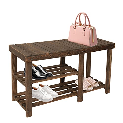 Babion Shoe Rack Bench, 3 Tier Shoe Organizer for Entryway Storage Wooden Shoe Shelf Freestanding Shoe Racks Bench Stable Shoe Stand for Front Door, Mudroom, Doorway, Hallway (Rustic Brown)