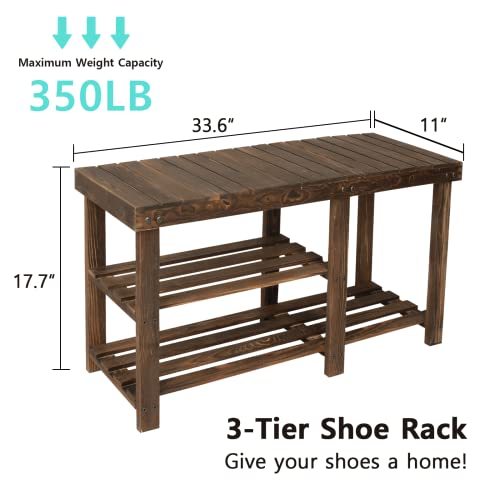 Babion Shoe Rack Bench, 3 Tier Shoe Organizer for Entryway Storage Wooden Shoe Shelf Freestanding Shoe Racks Bench Stable Shoe Stand for Front Door, Mudroom, Doorway, Hallway (Rustic Brown)