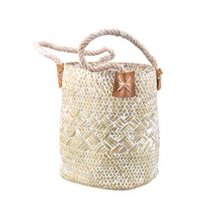 hanabass hanging planters hanging flower pot multifunction handmade seagrass braided basket flower pot desktop storage box woven laundry basket(white big) hanging indoor planters indoor planter