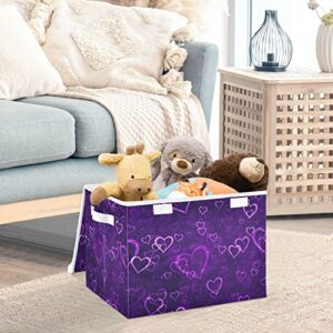 RunningBear Hearts Purple Large Storage Bins with Lid Collapsible Storage Bin Cube Storage Bin Fabric Storage Baskets for Living Room Bedroom