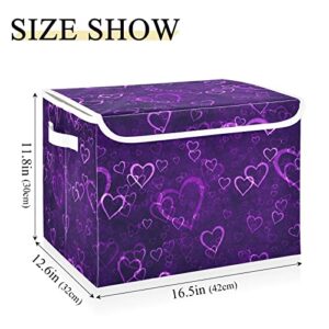 RunningBear Hearts Purple Large Storage Bins with Lid Collapsible Storage Bin Cube Storage Bin Fabric Storage Baskets for Living Room Bedroom