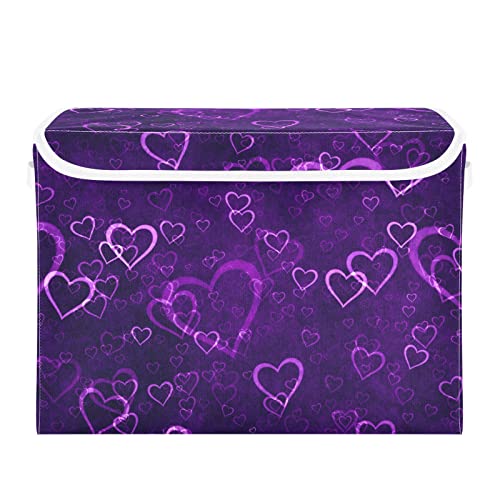 RunningBear Hearts Purple Large Storage Bins with Lid Collapsible Storage Bin Cube Storage Bin Fabric Storage Baskets for Living Room Bedroom