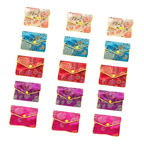 CUBTOL 15pcs New Cloth Brocade Cosmetic Storage Antique Earings Multiple Lipstick Pouches Colors Card Supplies Wedding Purses Jewellery Embroidery Organiser Purse Necklace Delicate