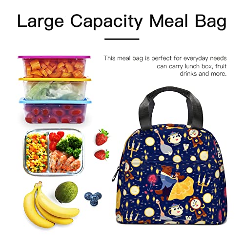 AnimePrint Beauty Lunch Bag Beast Insulated Lunch Bag Box for Women Men Adults Work School