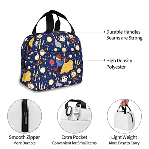 AnimePrint Beauty Lunch Bag Beast Insulated Lunch Bag Box for Women Men Adults Work School