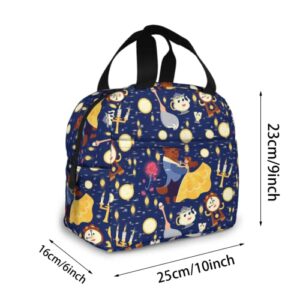 AnimePrint Beauty Lunch Bag Beast Insulated Lunch Bag Box for Women Men Adults Work School