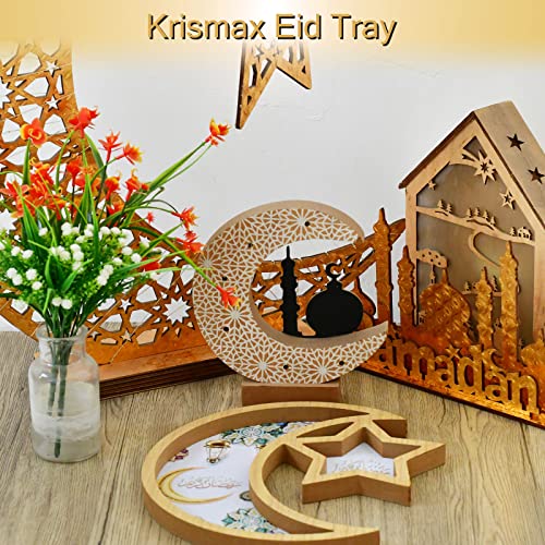 Krismax Ramadan Decorations for Home 2023 Ramadan Tray Eid Tray Ramadan Kareen Moon Star Tray Home Decor Ramadan Serving Tray for Party Decoration Food Tray Snack Cookie Serve Plate