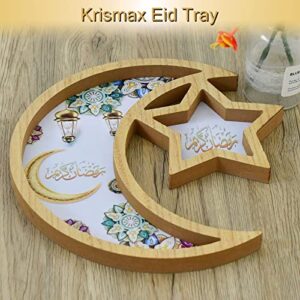 Krismax Ramadan Decorations for Home 2023 Ramadan Tray Eid Tray Ramadan Kareen Moon Star Tray Home Decor Ramadan Serving Tray for Party Decoration Food Tray Snack Cookie Serve Plate